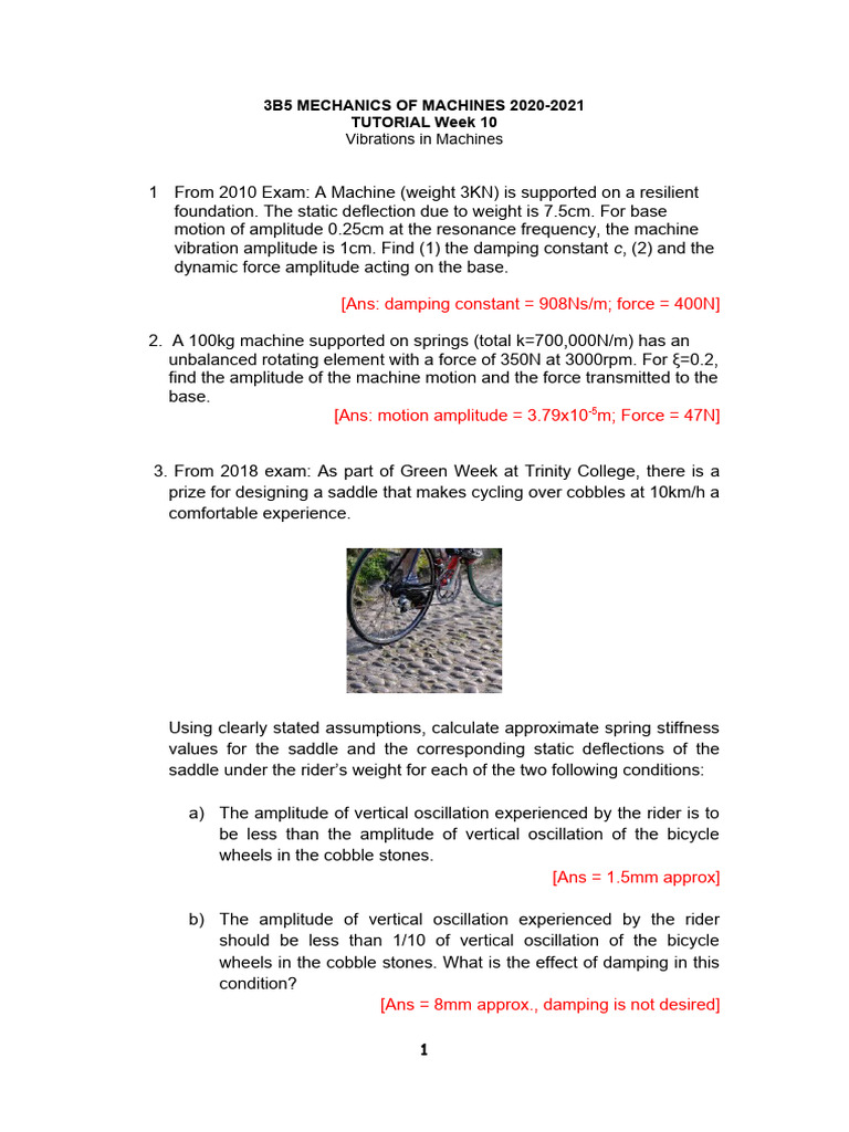 3B5 Tutorial Week 10 - Vibrations in Machines | PDF