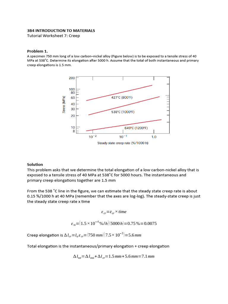 Worksheet 5 (Creep) With Solutions | PDF | Creep (Deformation) | Equations