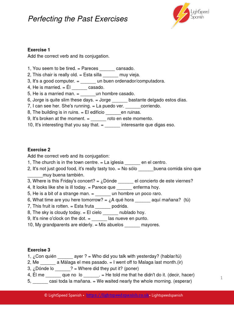 Perfecting Past in Spanish Exercises | PDF