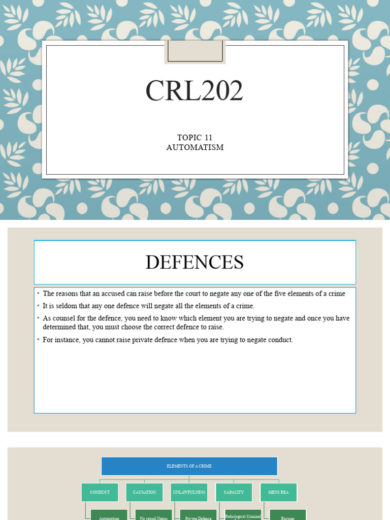 Topic 11 - Automatism | PDF | Burden Of Proof (Law) | Evidence (Law)