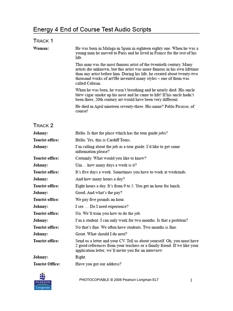 Energy 4 End of Course Test Scripts | PDF | Art | Mystery, Thriller ...