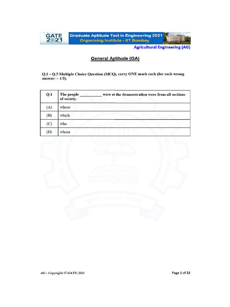 Gate 2021 Question Paper | PDF