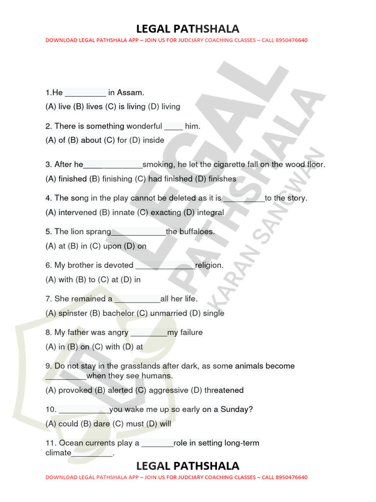 English Test 1 For Jlo Exam by Legal Pathshala | PDF