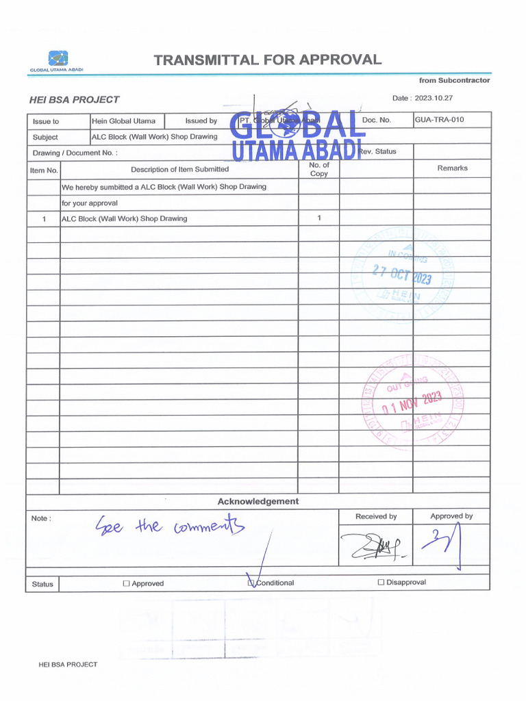 GUA-TRA-010 - ALC Block (Wall Work) Shop Drawing | PDF