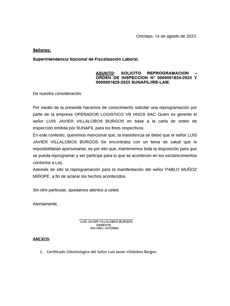 Solicito Reprogramacion - Sunafil | PDF