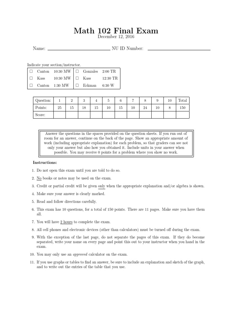 Math102 Final Exam Pdf Angle Trigonometric Functions
