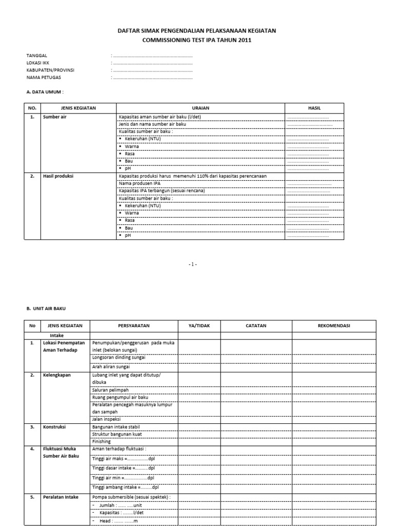 Daftar Simak Commissioning | PDF