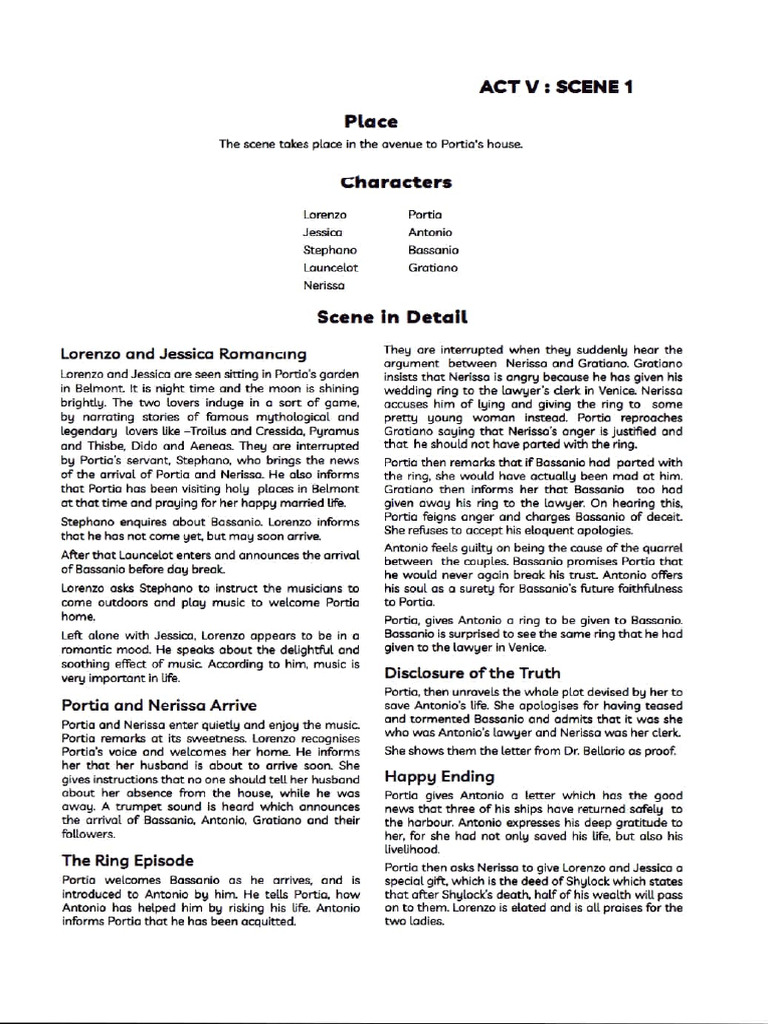 Act 5 Scene 1 (Summary) | PDF | The Merchant Of Venice | British Plays