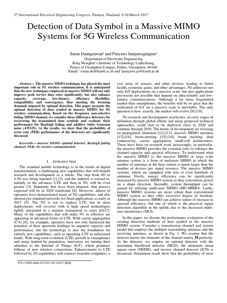 Detection of Data Symbol in A Massive MIMO Systems For 5G Wireless Communication | PDF | Mimo ...