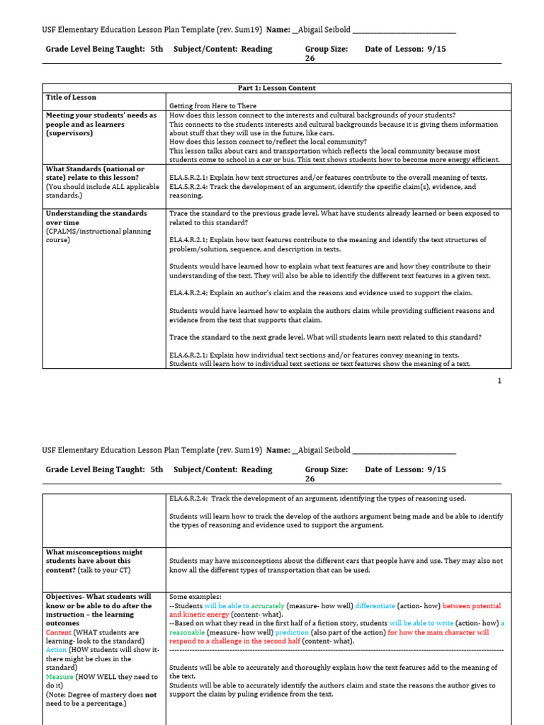 LVL 3 First CT Lesson Plan | PDF | Reading Comprehension | Educational Assessment