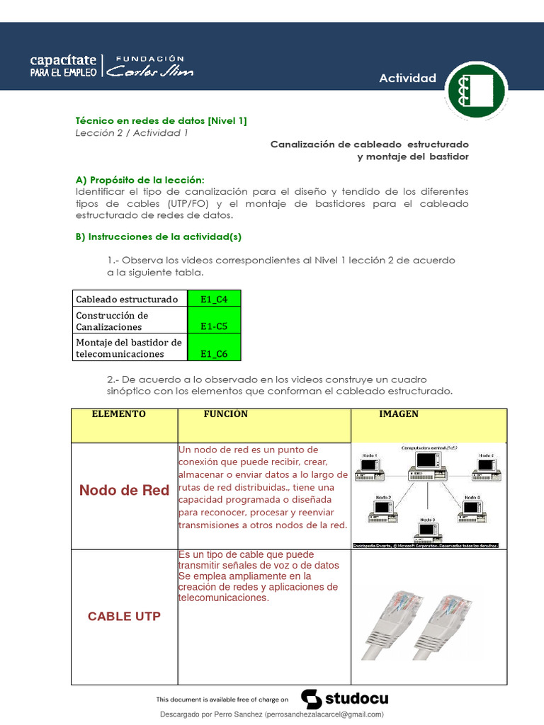 Tecnico en Redes de Datos Nivel 1 Leccion 2 | PDF | Redes de ...