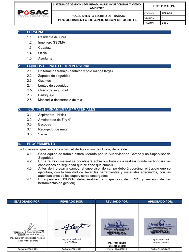 Procedimiento Aplicación Ucrete UTP | PDF | Las condiciones de trabajo | Lugar de trabajo