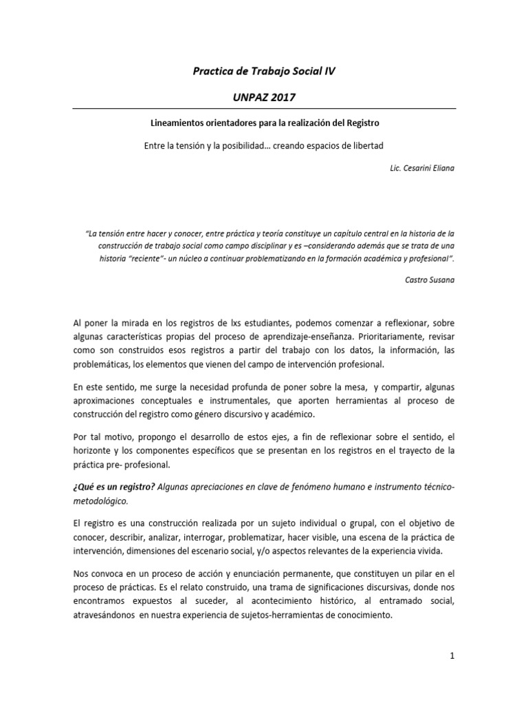 El Registro Entren La Tensión Y La Posiblidad Catro Unpaz 2017 Pdf Conocimiento Trabajo