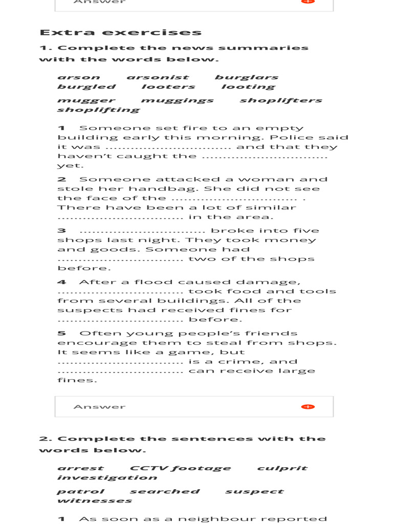 English Vocabulary Exercises For A2 Crimes and Criminals English | PDF ...