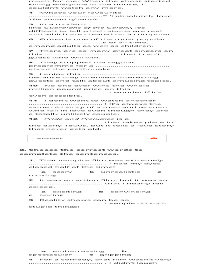 A2 Level Vocabulary in Films and TV | PDF