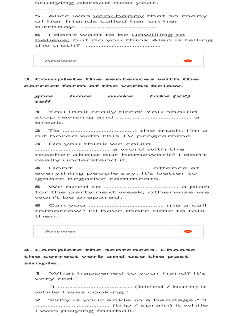 A2 Vocabulary and Grammar Exercises | PDF