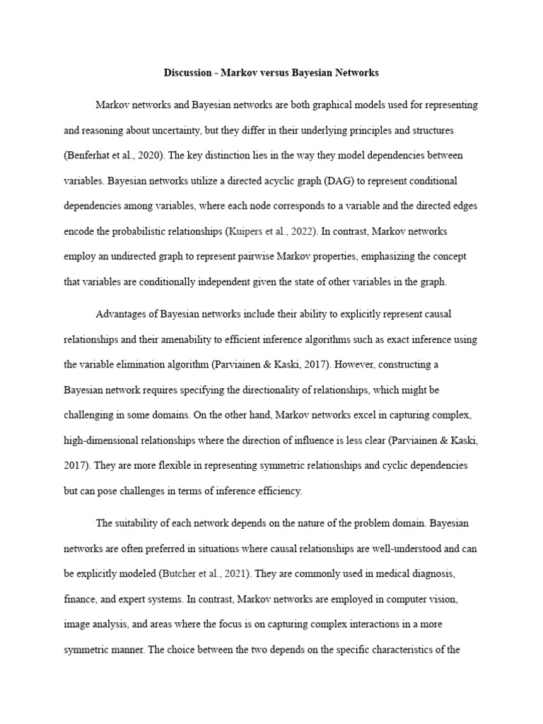 Discussion - Markov Versus Bayesian Networks | PDF | Bayesian Network | Machine Learning