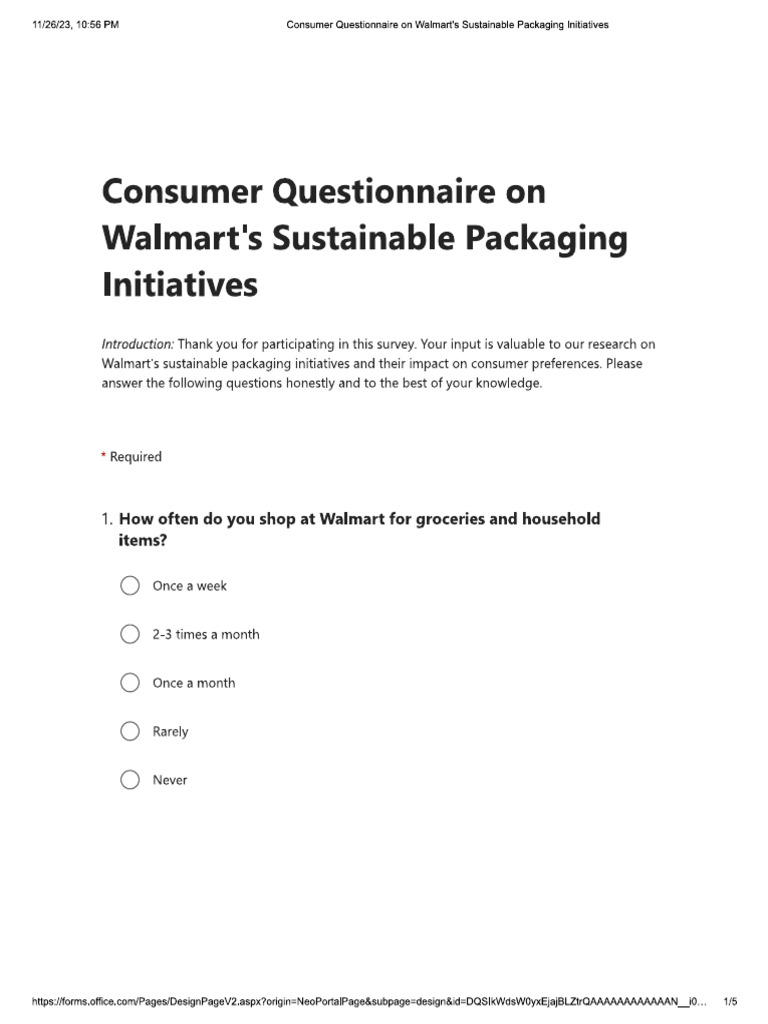 Consumer Questionnaire On Walmart's Sustainable Packaging Initiatives | PDF