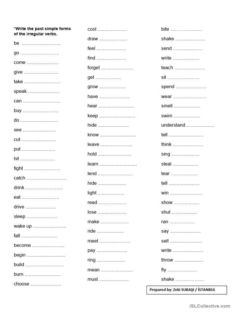 Irregular Verbs Worksheet - Past Tense Review | PDF | Linguistic ...