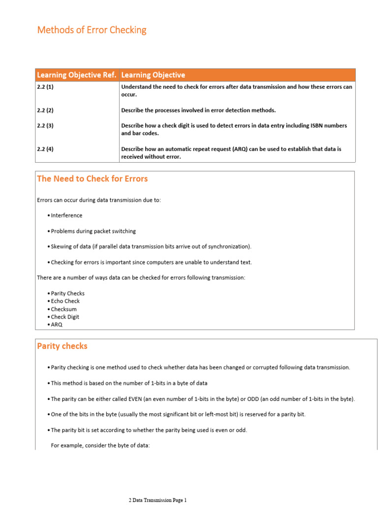 2 3 Methods Of Error Checking Pdf Error Detection And Correction Computing
