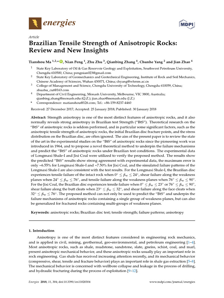 Brazilian Tensile Strength of Anisotropic Rocks | PDF | Anisotropy ...