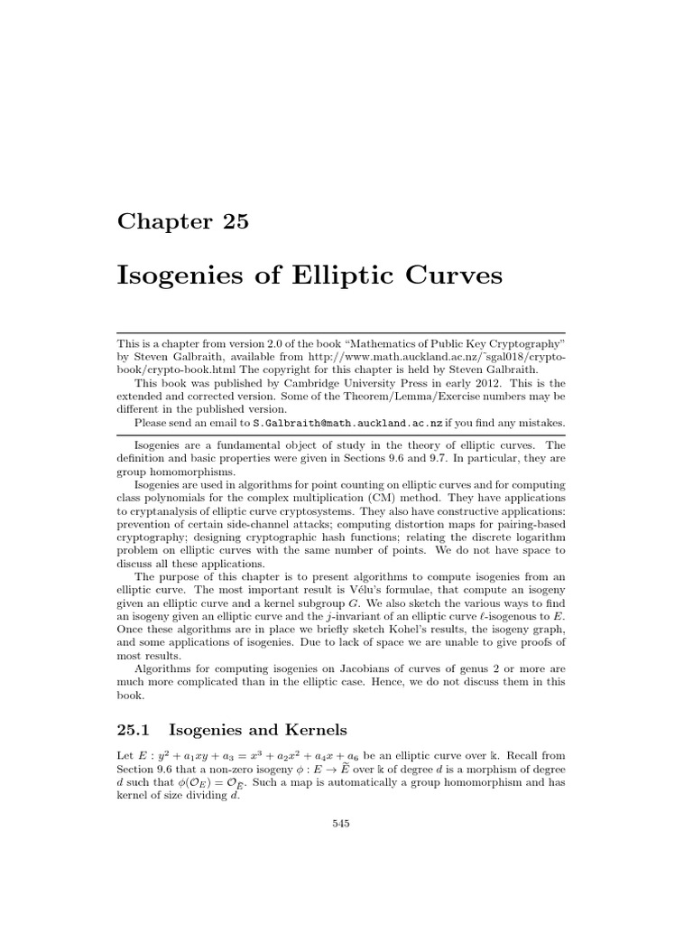 ch25 Isogeny - Avec Exaple | PDF | Cryptography | Algebra