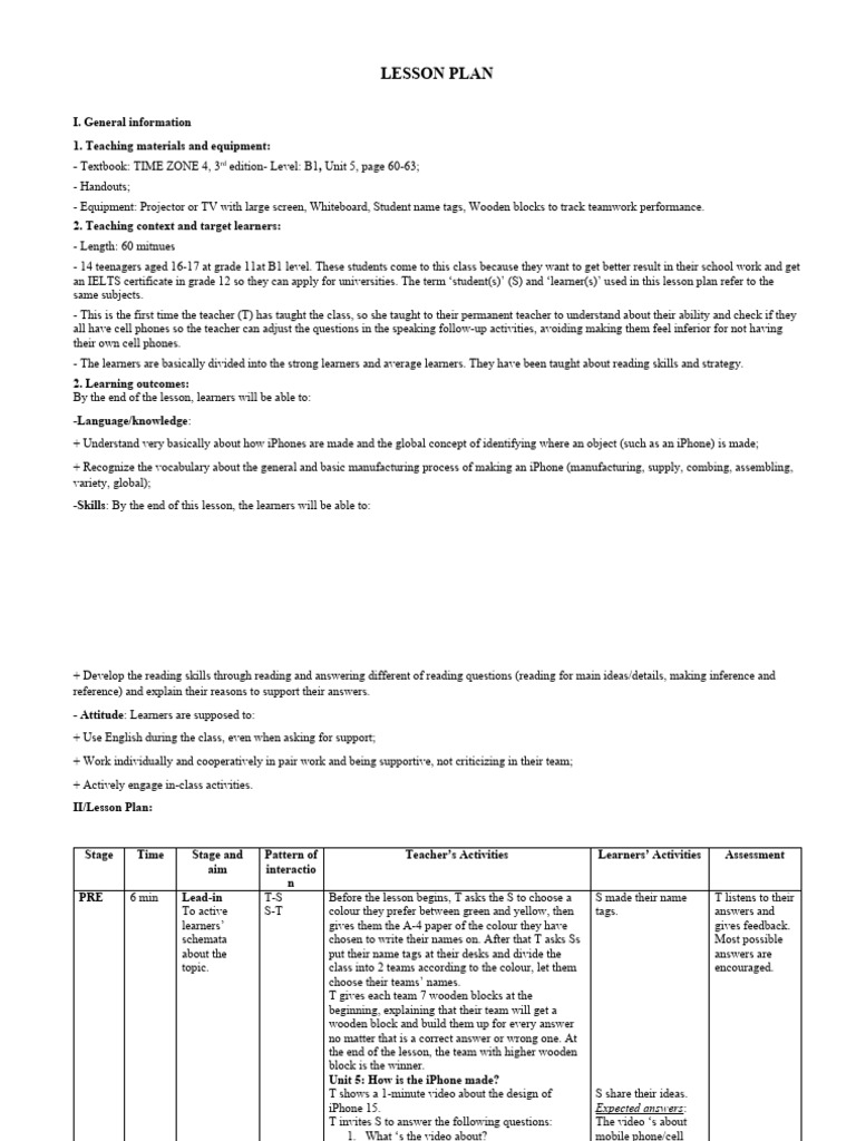 Time Zones 4 - Unit 5 - Where Is The Iphonemade - Lesson Plan | PDF ...