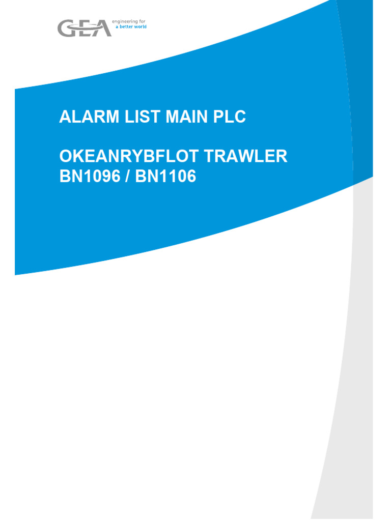 BN1096 BN1106 Okeanrybflot Trawler Main PLC Alarm List v1 - 0 | PDF ...