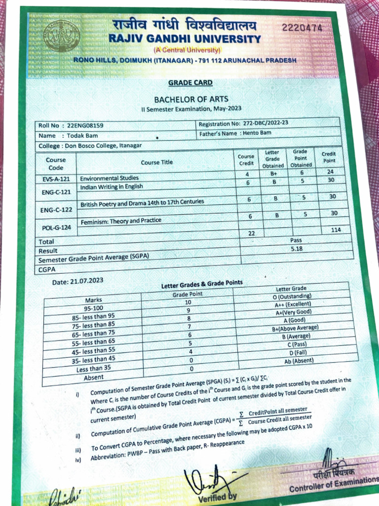 College Marksheets and CGPA Guide | PDF