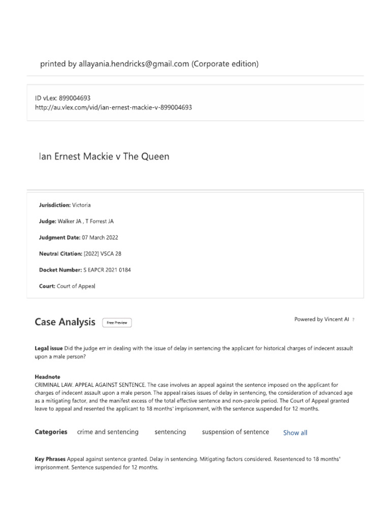 Ian Ernest McKie V The Queen | PDF