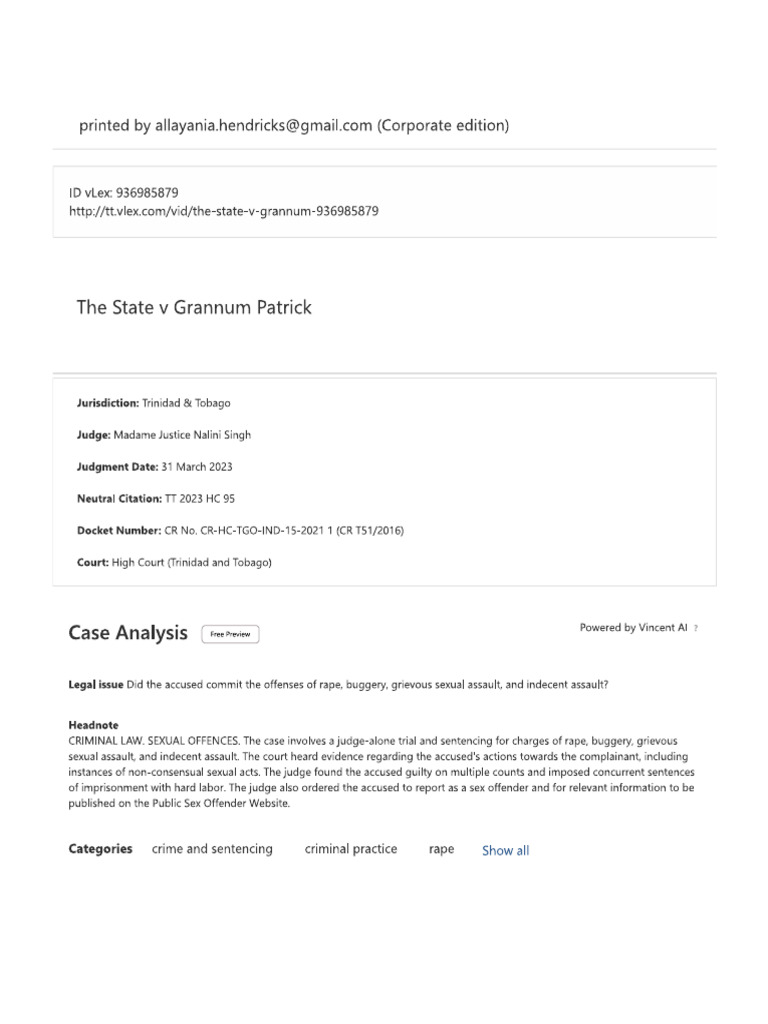 Grannum Case (Recent Complaint and Indecent Assault) | PDF