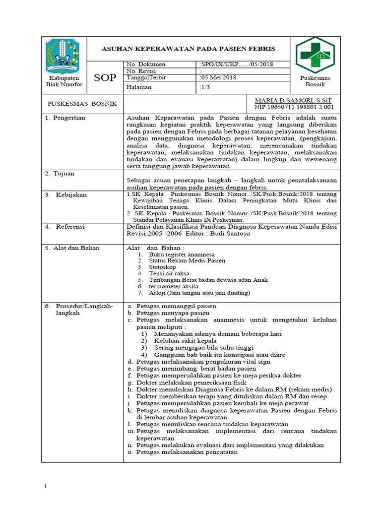 Sop Asuhan Kep. Febris | PDF