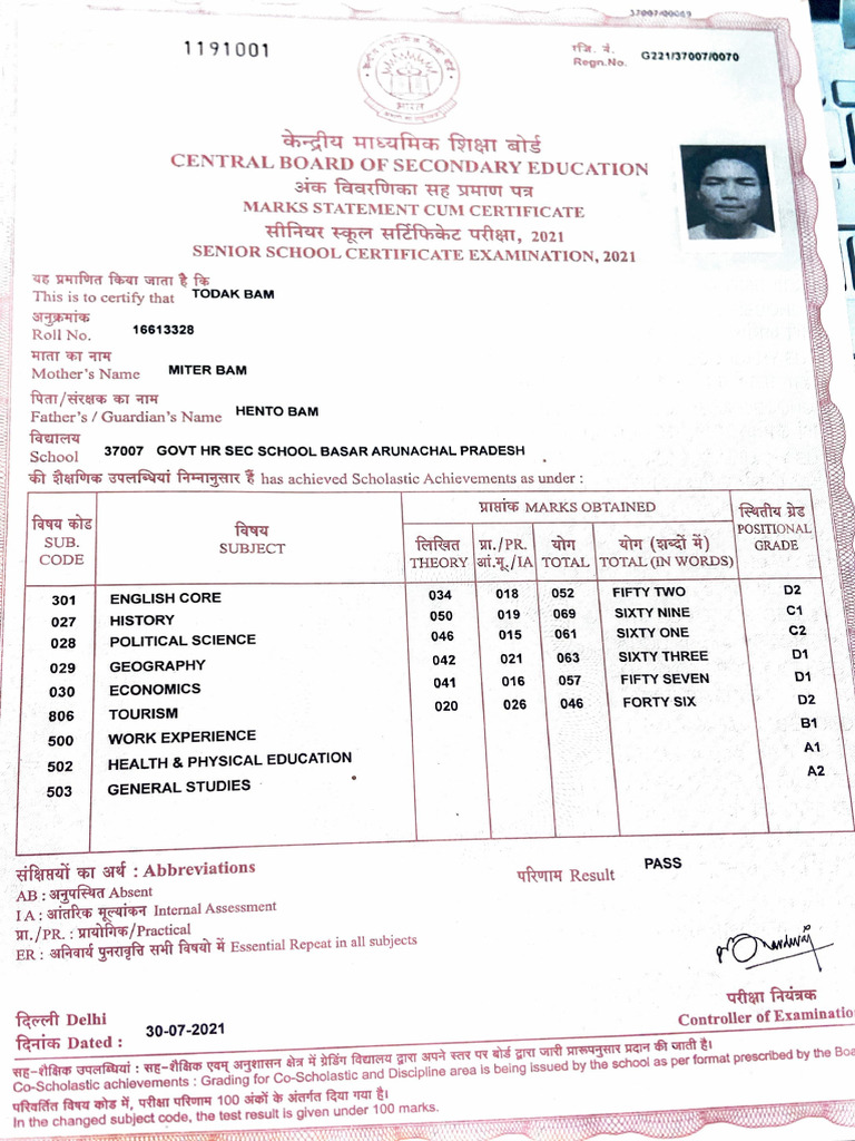 Class 10 Marksheet | PDF