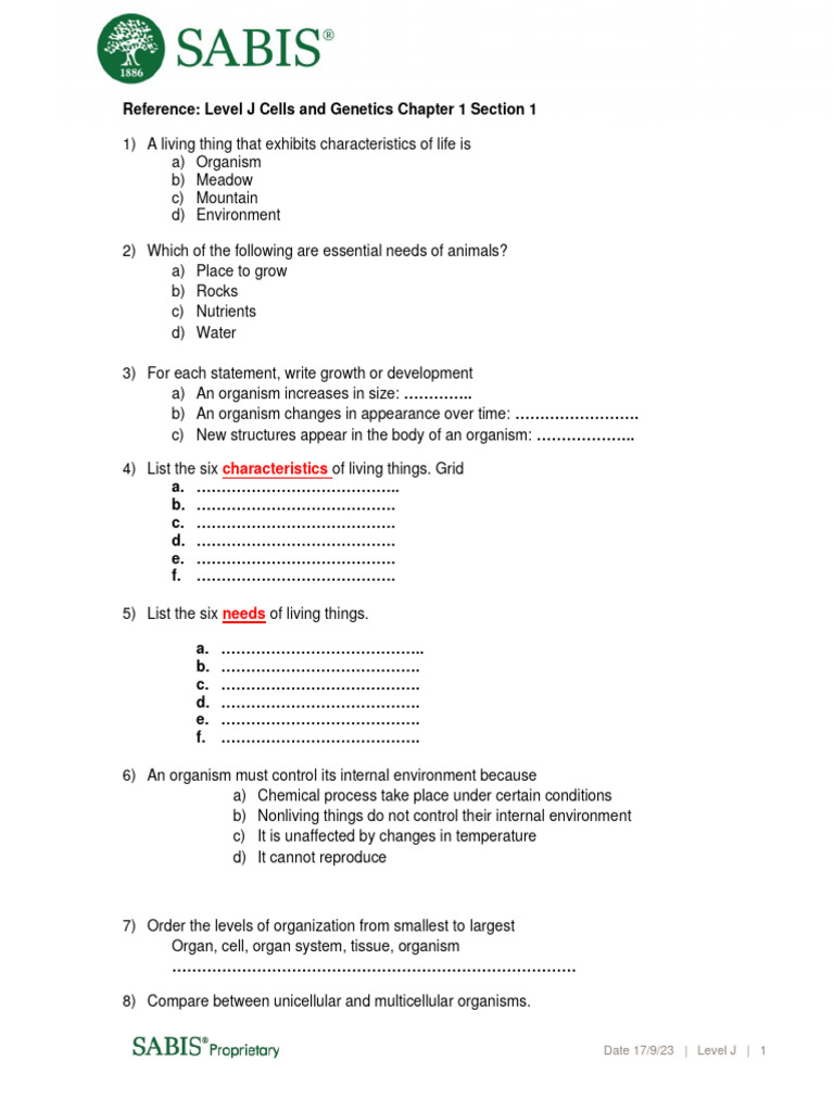 2324 Level J Science Revision Sheet Final QUESTIONS (1) - 231114 ...