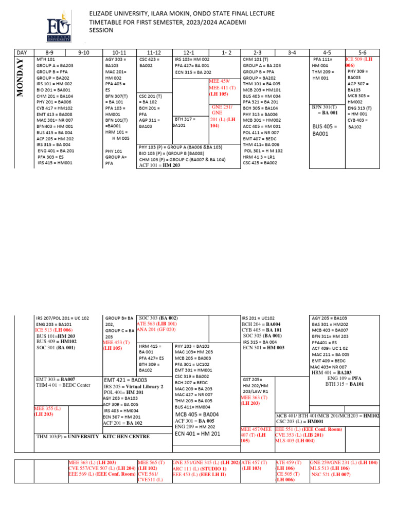 Draft Lecture - New - Time Table 1st Sem. 2023-2024 Academic Session | PDF | Science | Physical ...