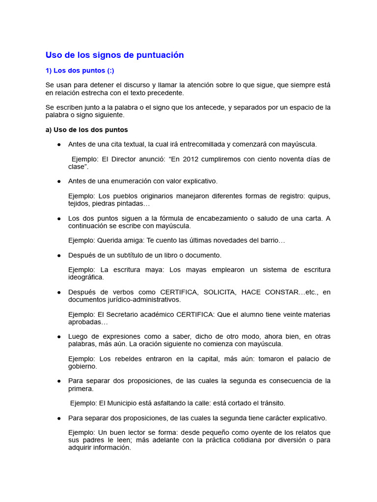 Uso de Los Signos de Puntuación - Dos Puntos y Comillas | PDF ...