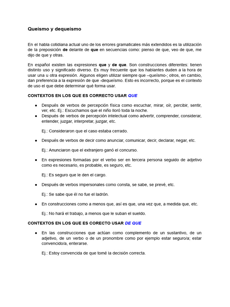 Queísmo y dequeísmo | PDF | Verbo | Adjetivo