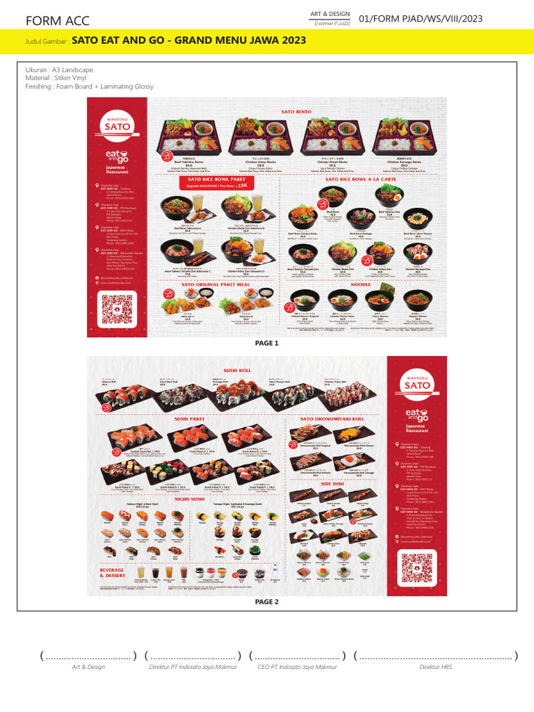 Sato Eat and Go Grand Menu 2023 | PDF