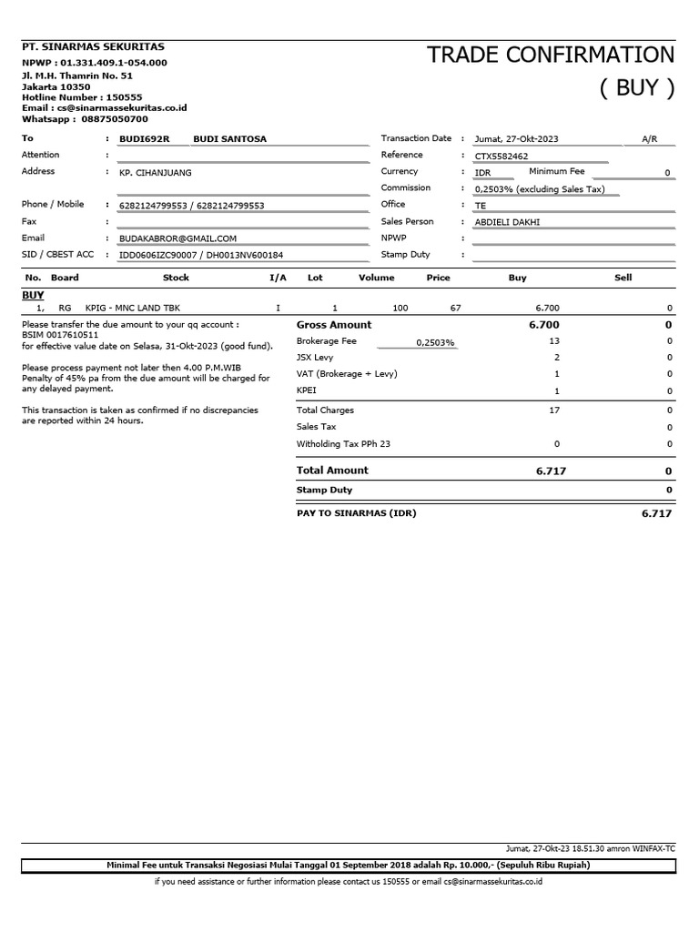 Budi692r-Budi Santosa-20231027 Trade - Confirmation | PDF | Indonesian ...
