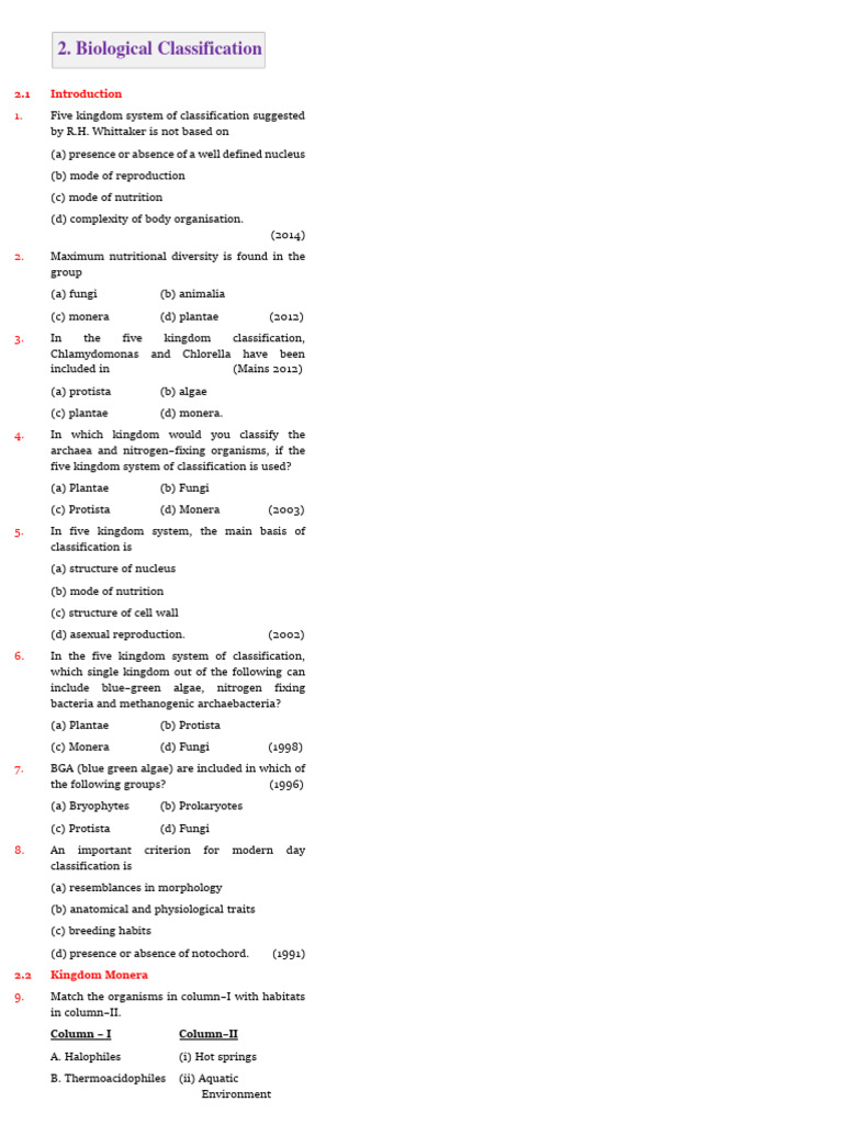 Biological Classification MCQ | PDF | Bacteria | Virus