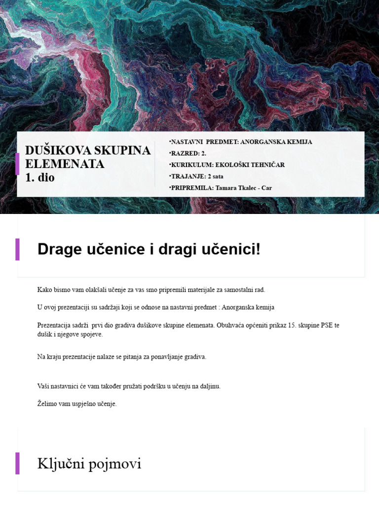 Kemijski-tehničar_Anorganska-kemija-s-vježbama_Dušikova-skupina-elemenata-1.-dio_2.-razred | PDF