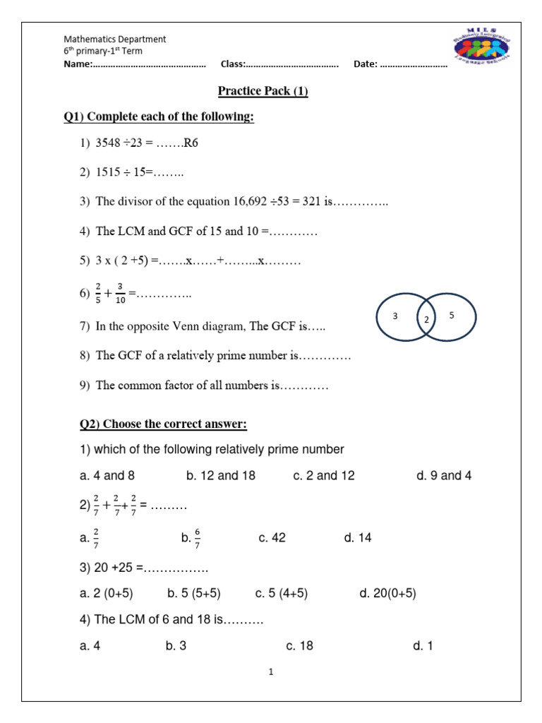 Rawda - Mahmoud - Math-Practice Pack1-Grade 6-W2 | PDF