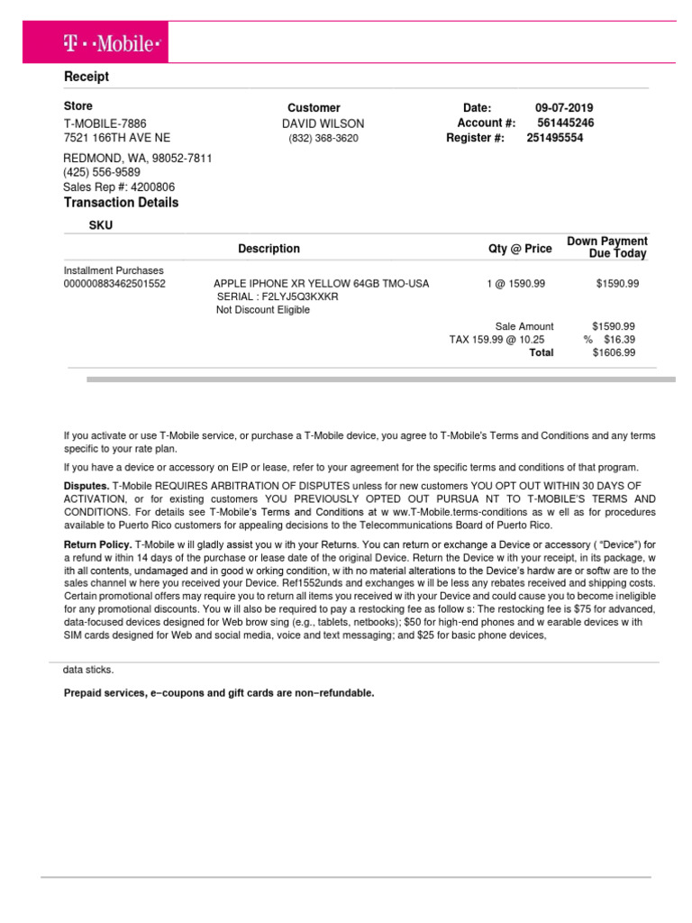 T Mobile Invoice | PDF | T Mobile Us | Receipt