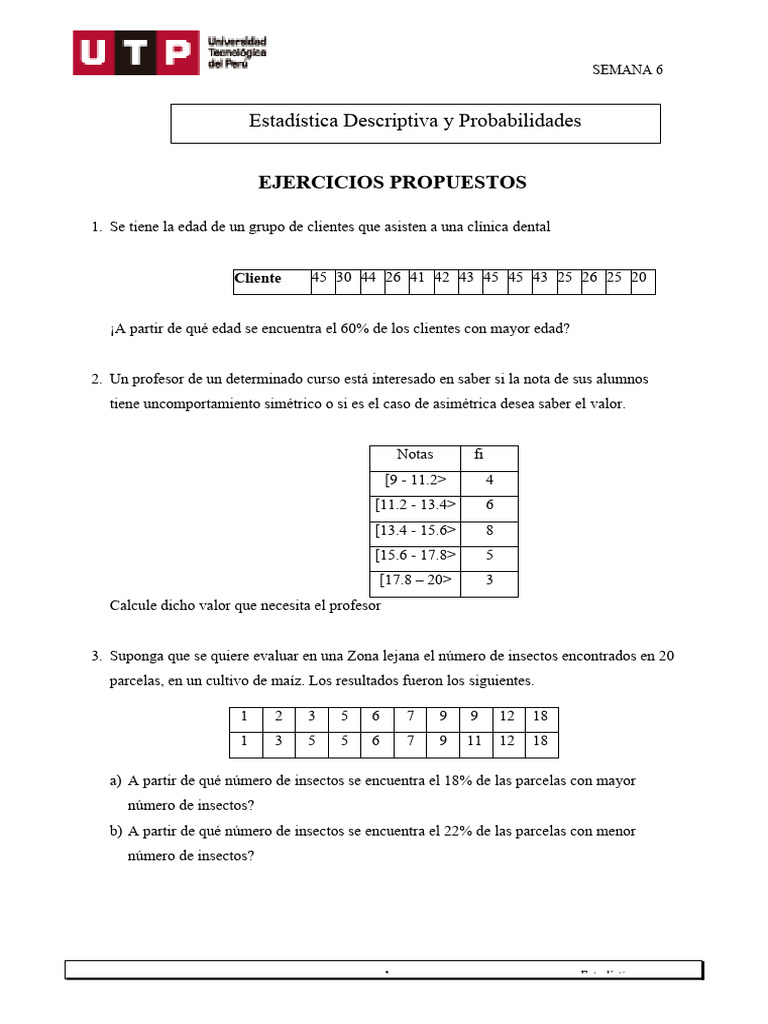 S06.s1 - Resuelve Ejercicios | PDF | Cuantil | Muestreo (Estadísticas)