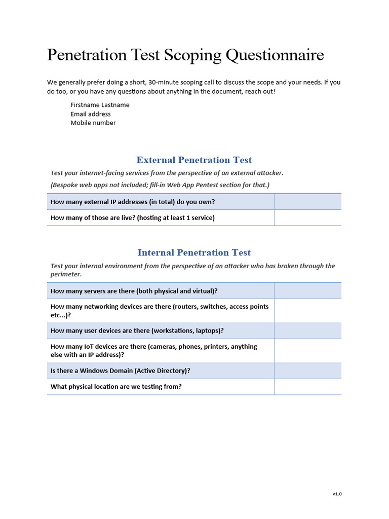 Scoping Questionnaire Template | PDF | Security | Computer Security
