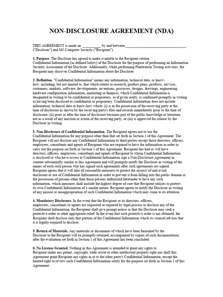 NDA M5 Systems | PDF | Trade Secret | Non Disclosure Agreement
