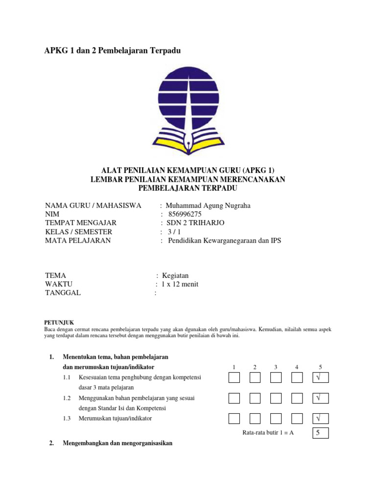 TUGAS Penilaian LEMBAR APKG 1 DAN 2 | PDF