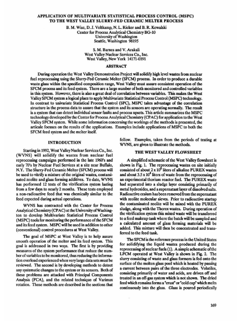 (1991) Wise Et Al., Application of MSPC To The West Valley Slurry-Fed ...