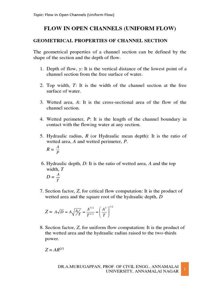 Flowin Open Channels | PDF | Fluid Dynamics | Mechanical Engineering