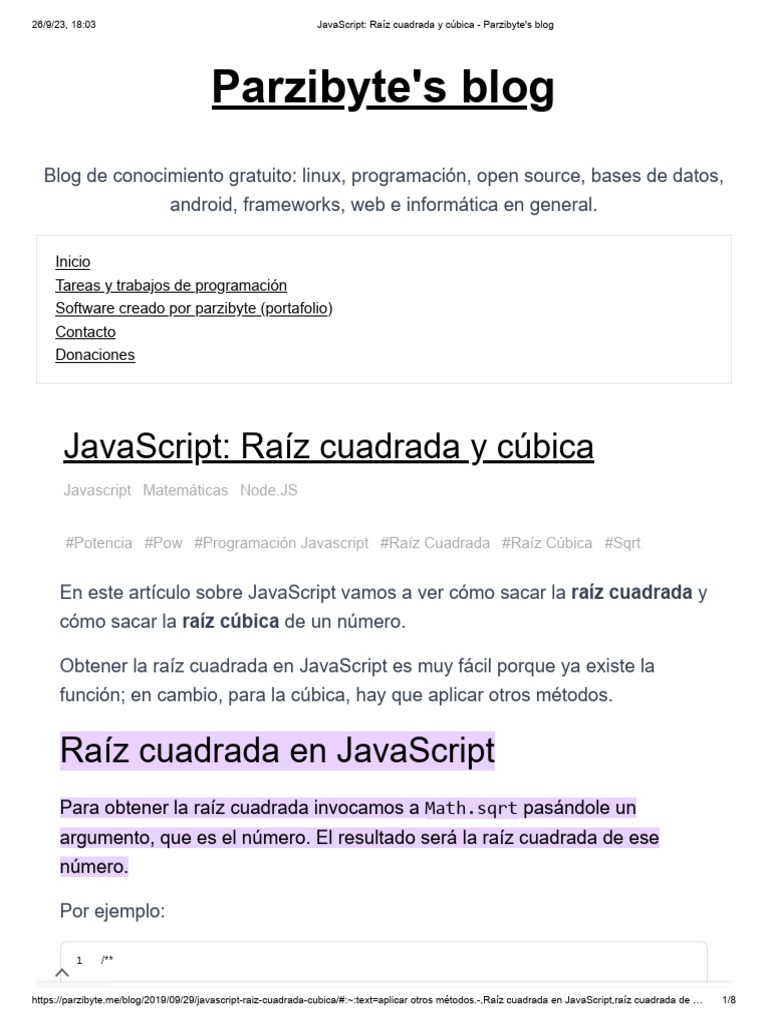 JavaScript - Raíz Cuadrada y Cúbica - Parzibyte's Blog | PDF | Raíz ...